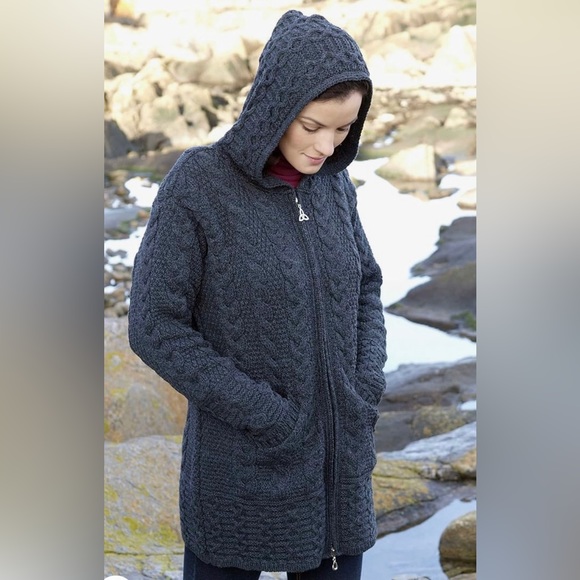 Aran Craft | Sweaters | Aran Craft Irish Cable Knitted Hooded Zip Coat ...